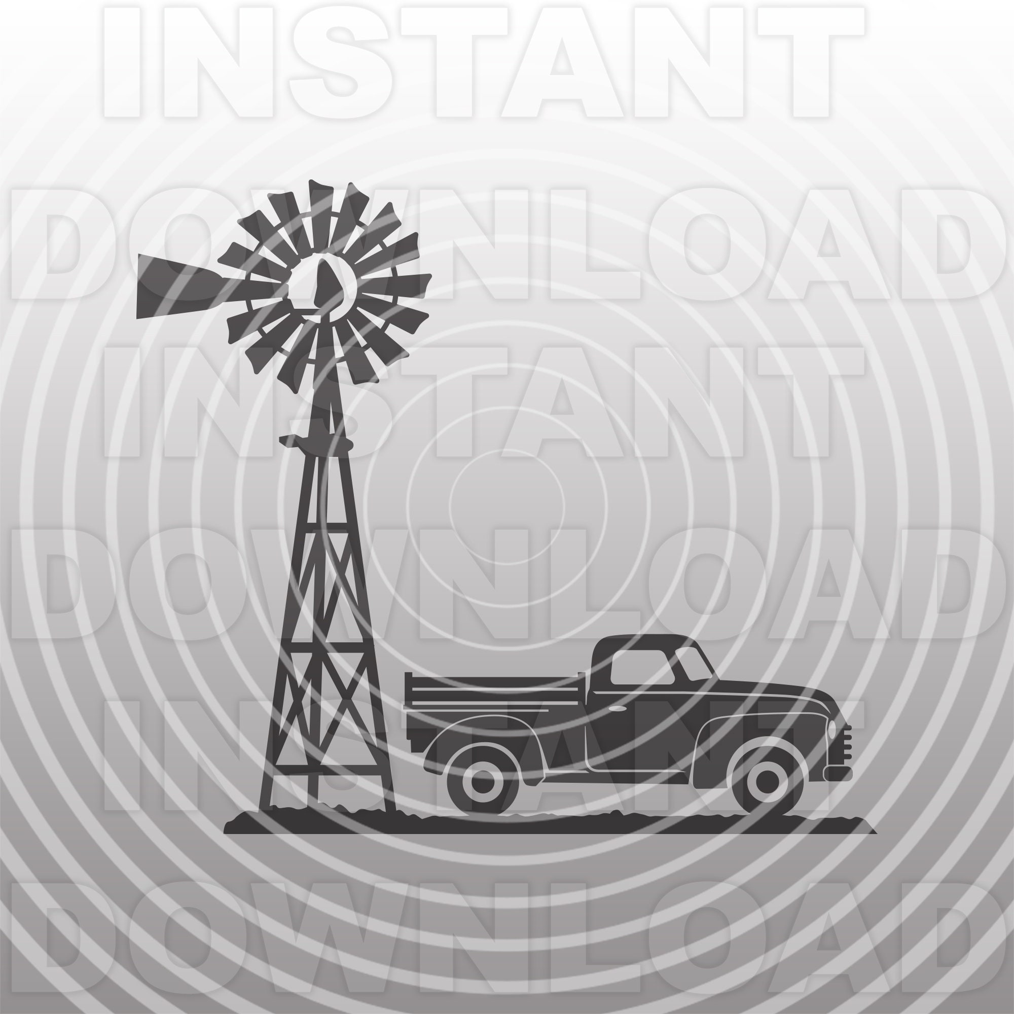 Farm Truck and Windmill SVG Filefarmhouse Windmill Svgfarm | Etsy