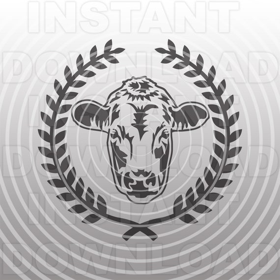 Angus Bull Head With Laurel Wreath SVG Fileangus Cattle - Etsy India