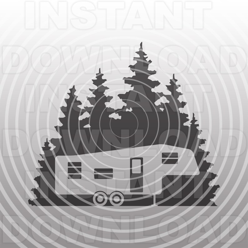 Fifth Wheel RV Camper Forest Scene SVG File vector Clip Art - Etsy