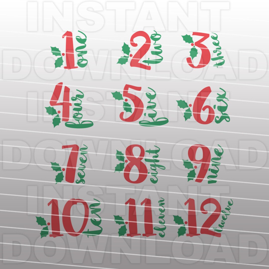 12 Days of Christmas SVG File,christmas Numbers Svg -vector Clip Art ...