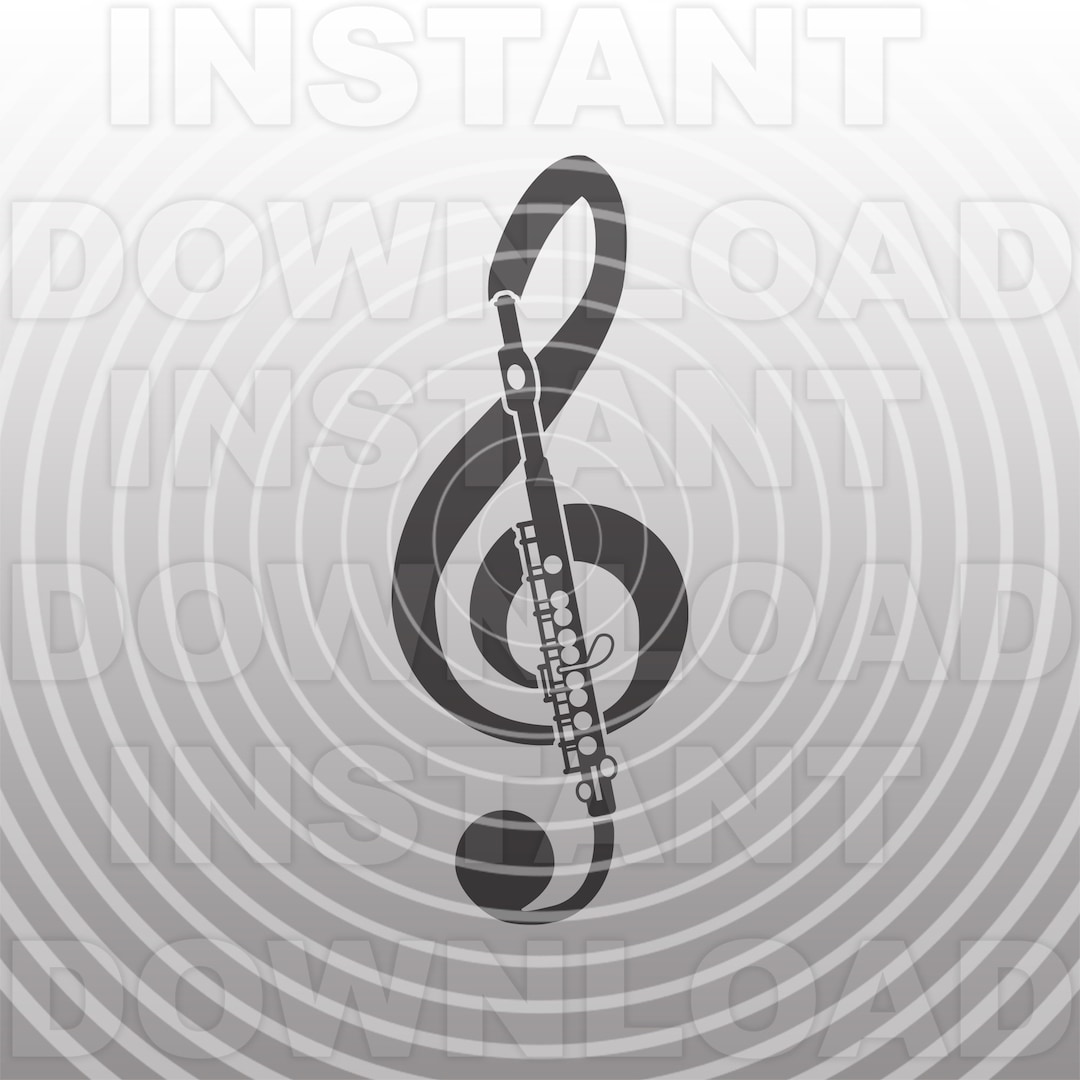 Flute With Treble Clef SVG File,marching Band Svg,flute Player SVG ...