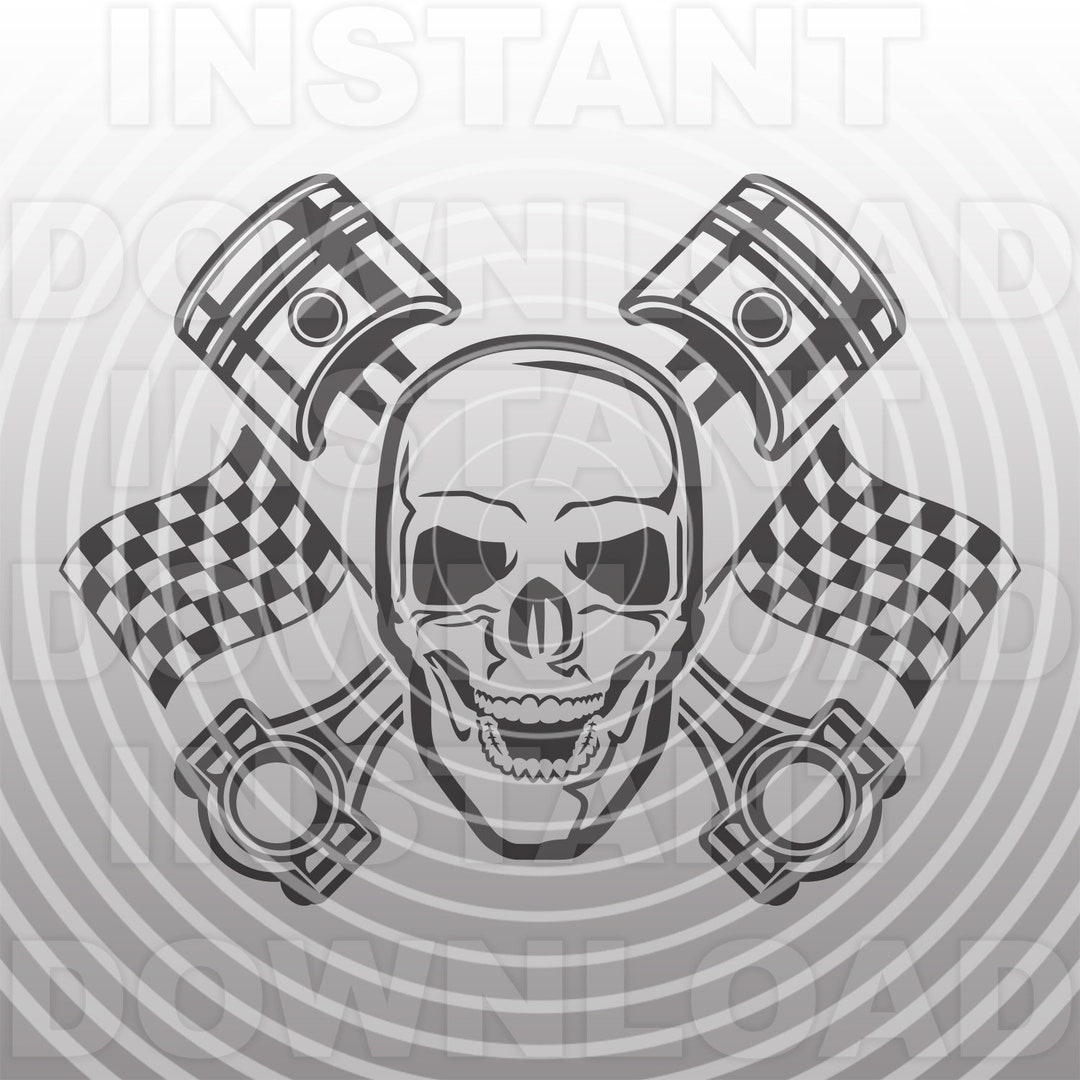 Crossed Pistons Checkered Flag Car Racing Skull SVG File -vector Art ...