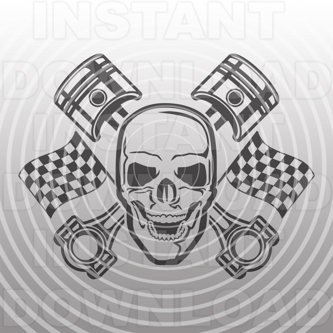 Crossed Pistons Checkered Flag Car Racing Skull SVG File vector Art ...