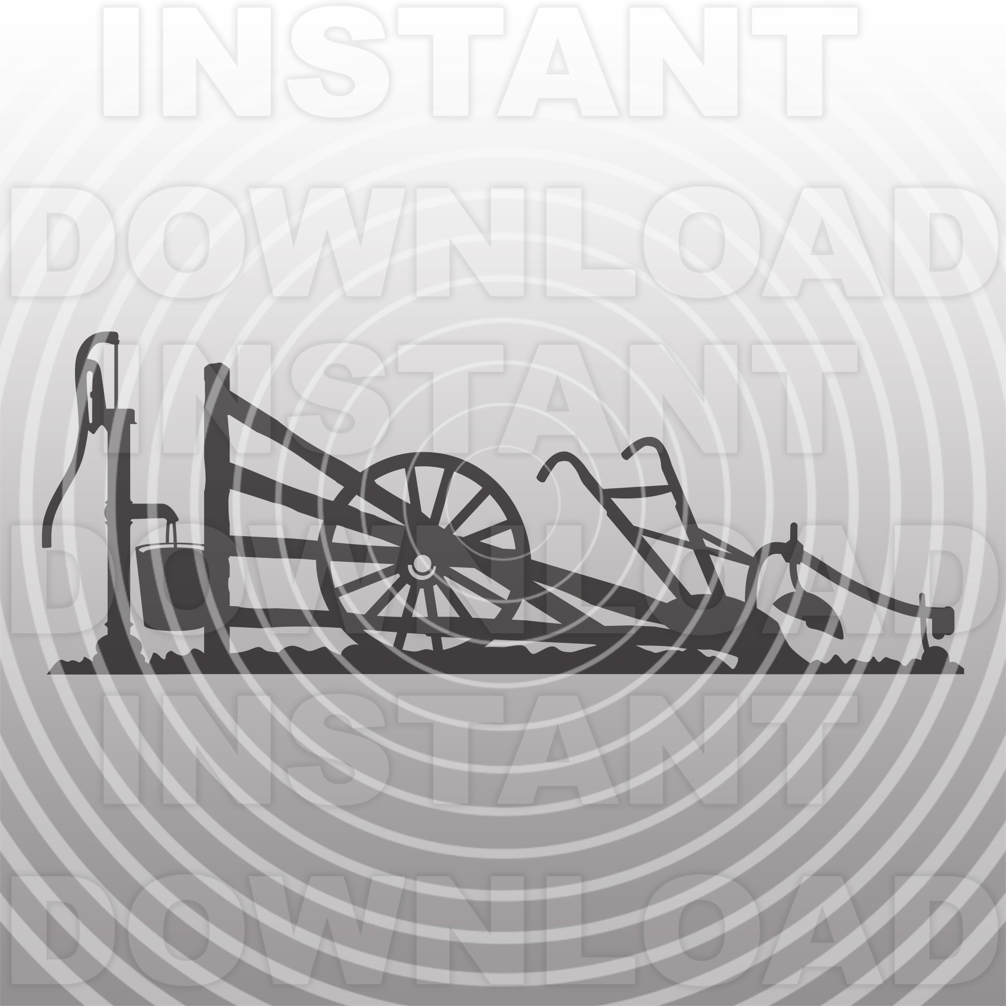 Farm Scene SVG File,old Wagon Wheel Svg,retro Water Pump Svg,old Plow ...