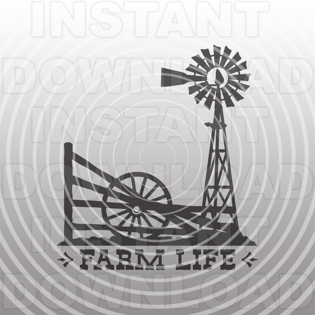 Farm Life Windmill With Fence Post and Wagon Wheel SVG File,farm Scene ...