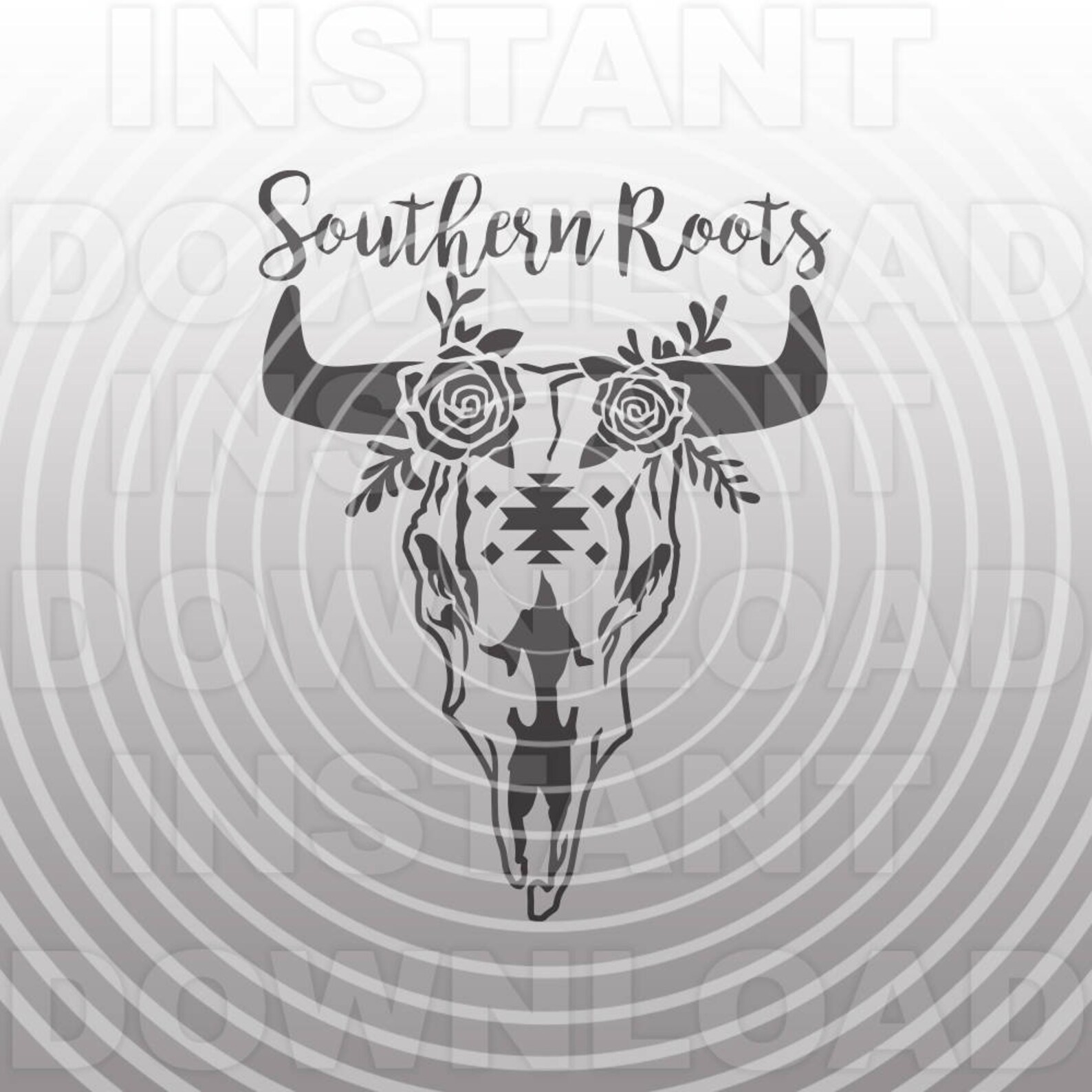 Southern Roots Decorative Cow Skull SVG File personal & - Etsy