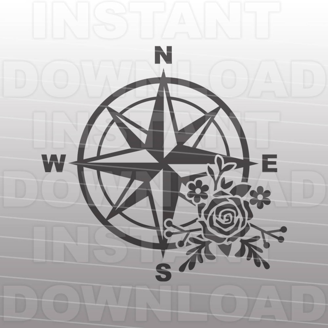 Floral Compass Rose SVG Filetravel Adventure SVG File vector | Etsy