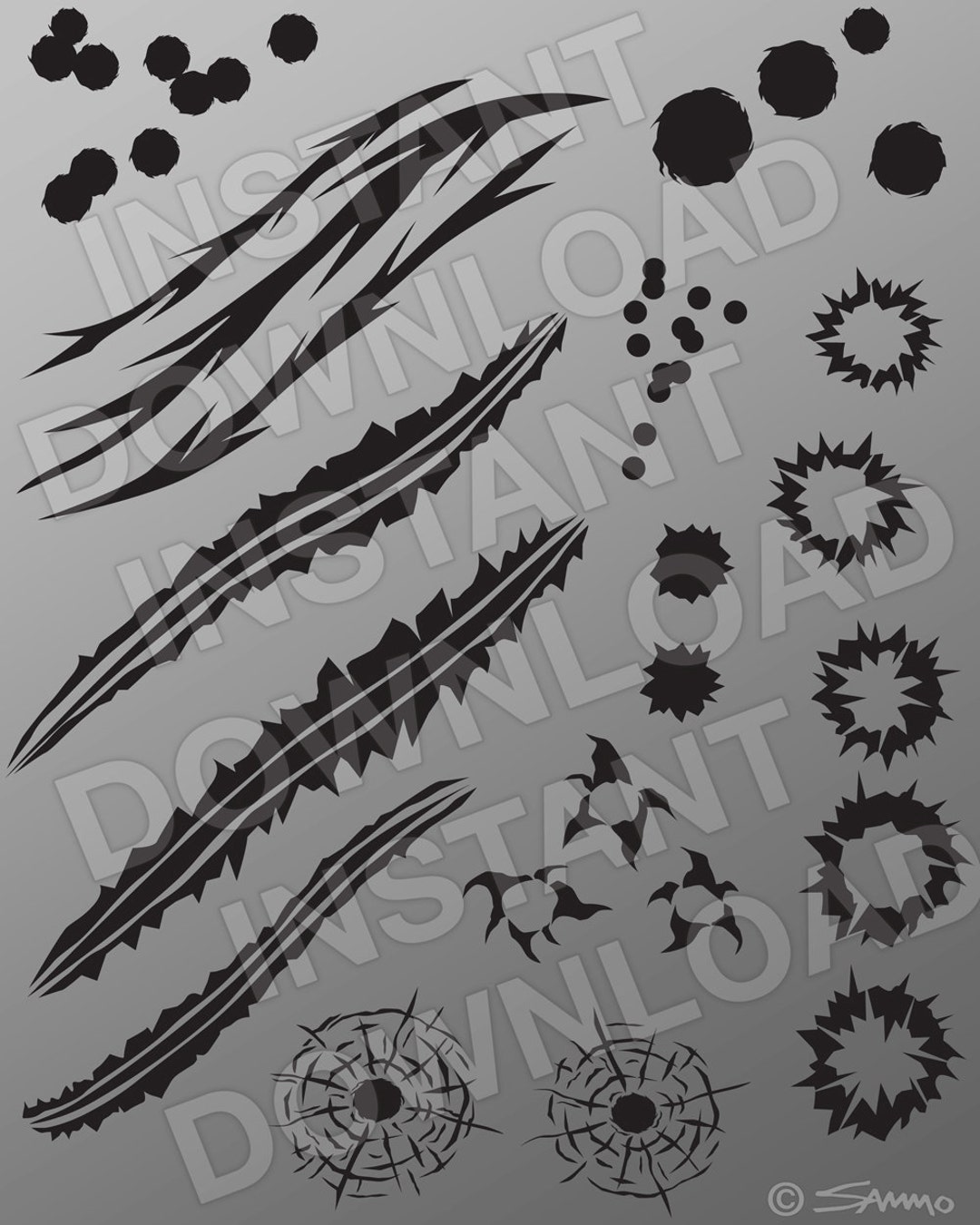 Bullets & Scratches SVG File Cutting Template-clip Art for Commercial ...