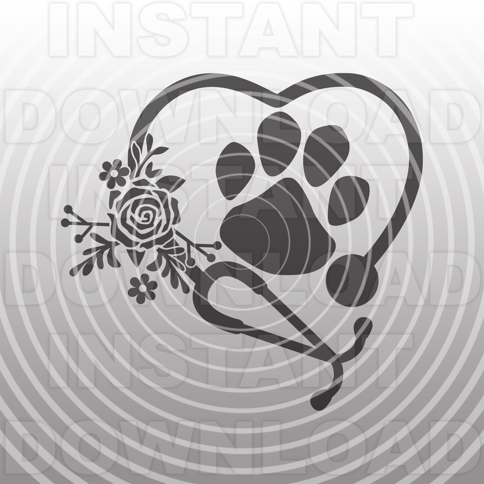 Vet Tech SVG FileVeterinary Technician Paw Print Floral | Etsy