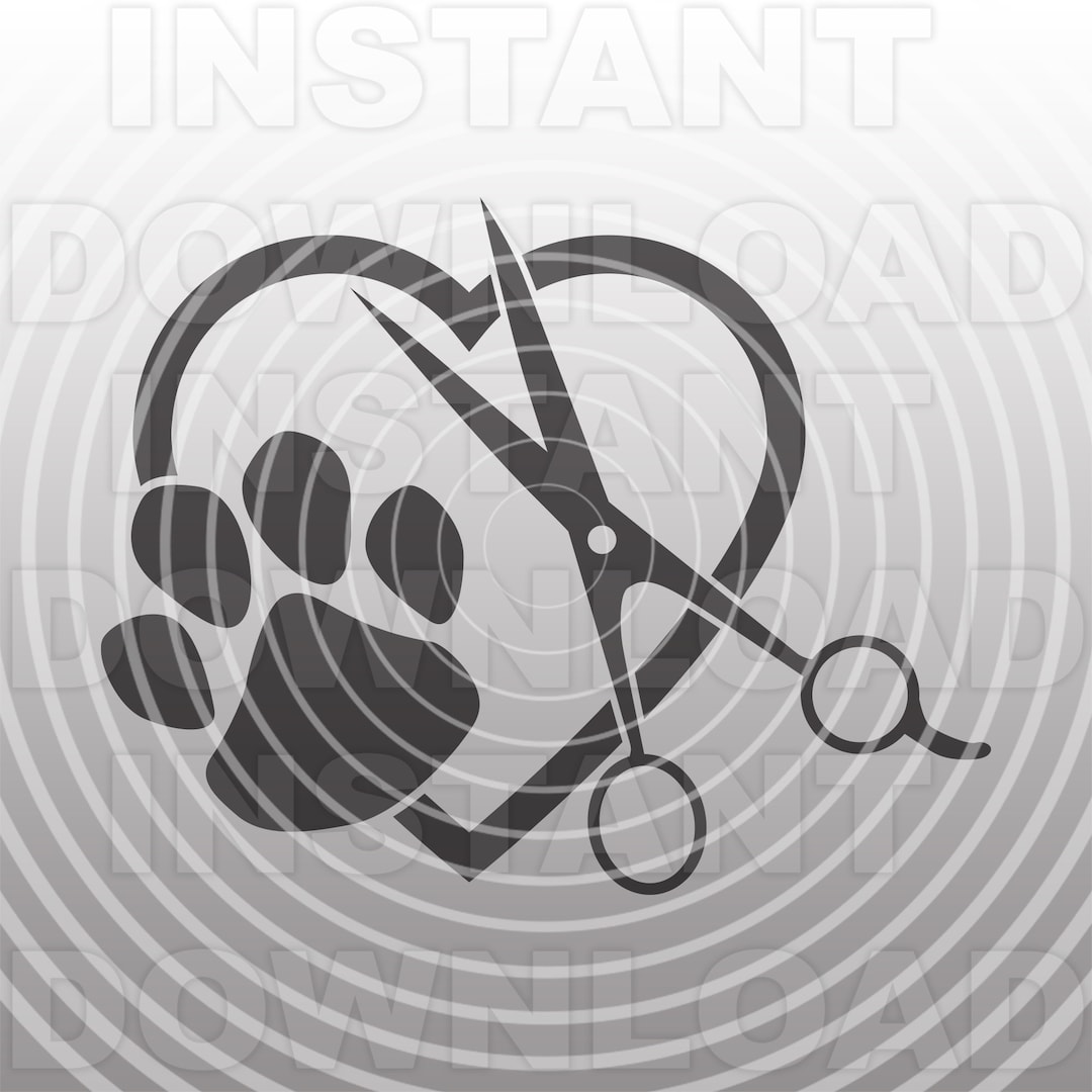 Dog Groomer Svg,love Dog Grooming Scissors Paw Print Heart SVG -vector ...