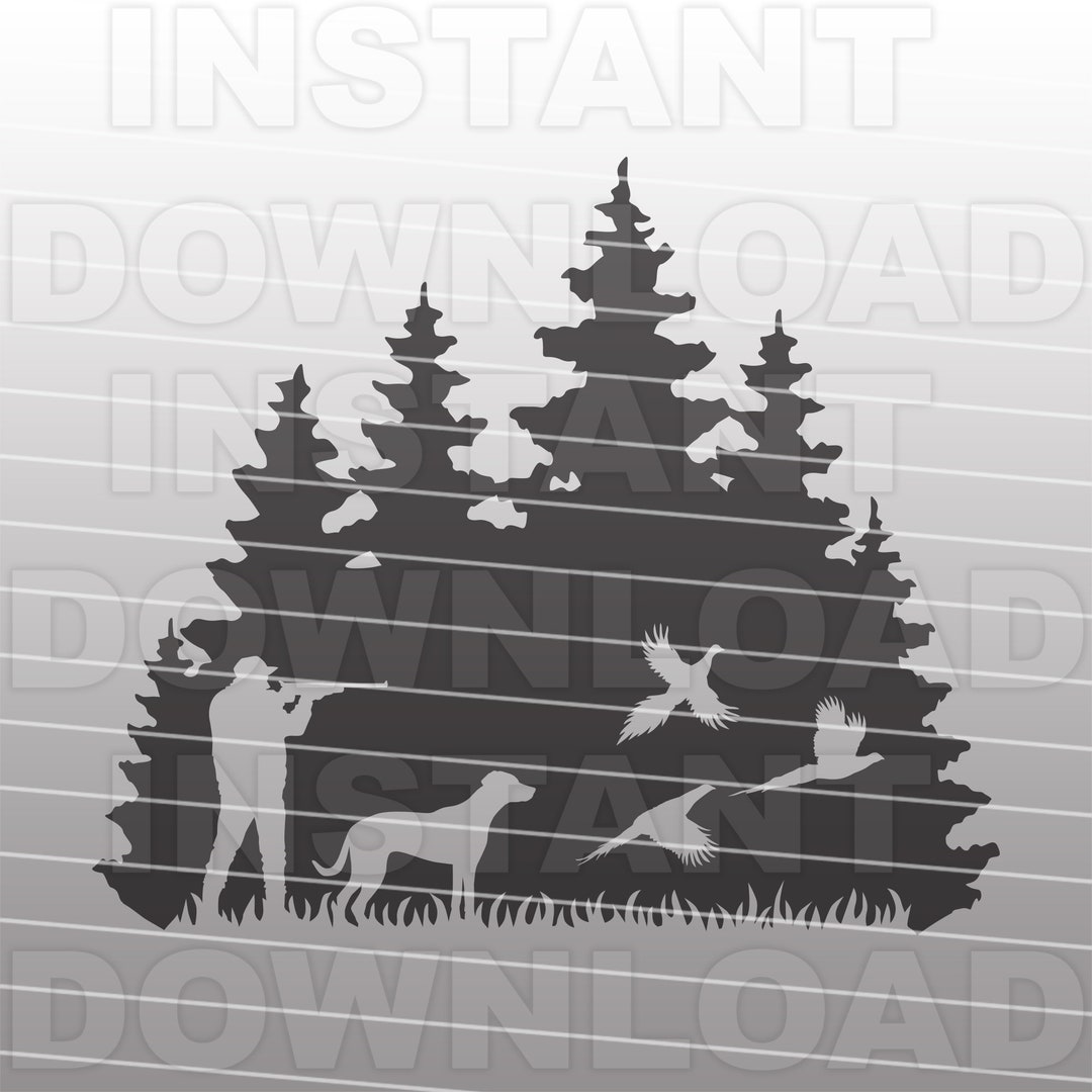 Hunter With Labrador Retriever Hunting Pheasants Forest Scene SVG File ...