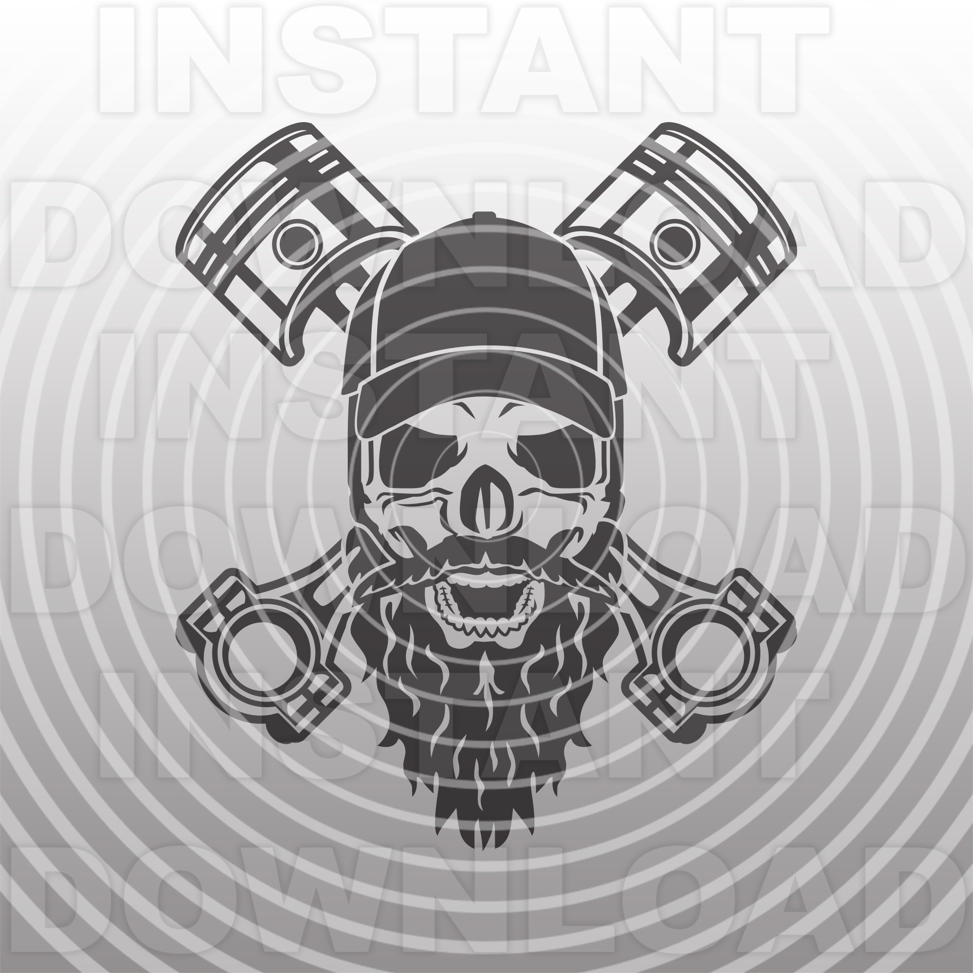 Crossed Pistons Mechanic Skull With Hat and Beard SVG File,car Racing ...