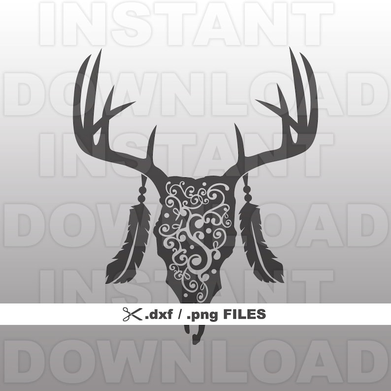 Deer Skull Flourish DXF Filedeer Head DXF File Commercial & | Etsy