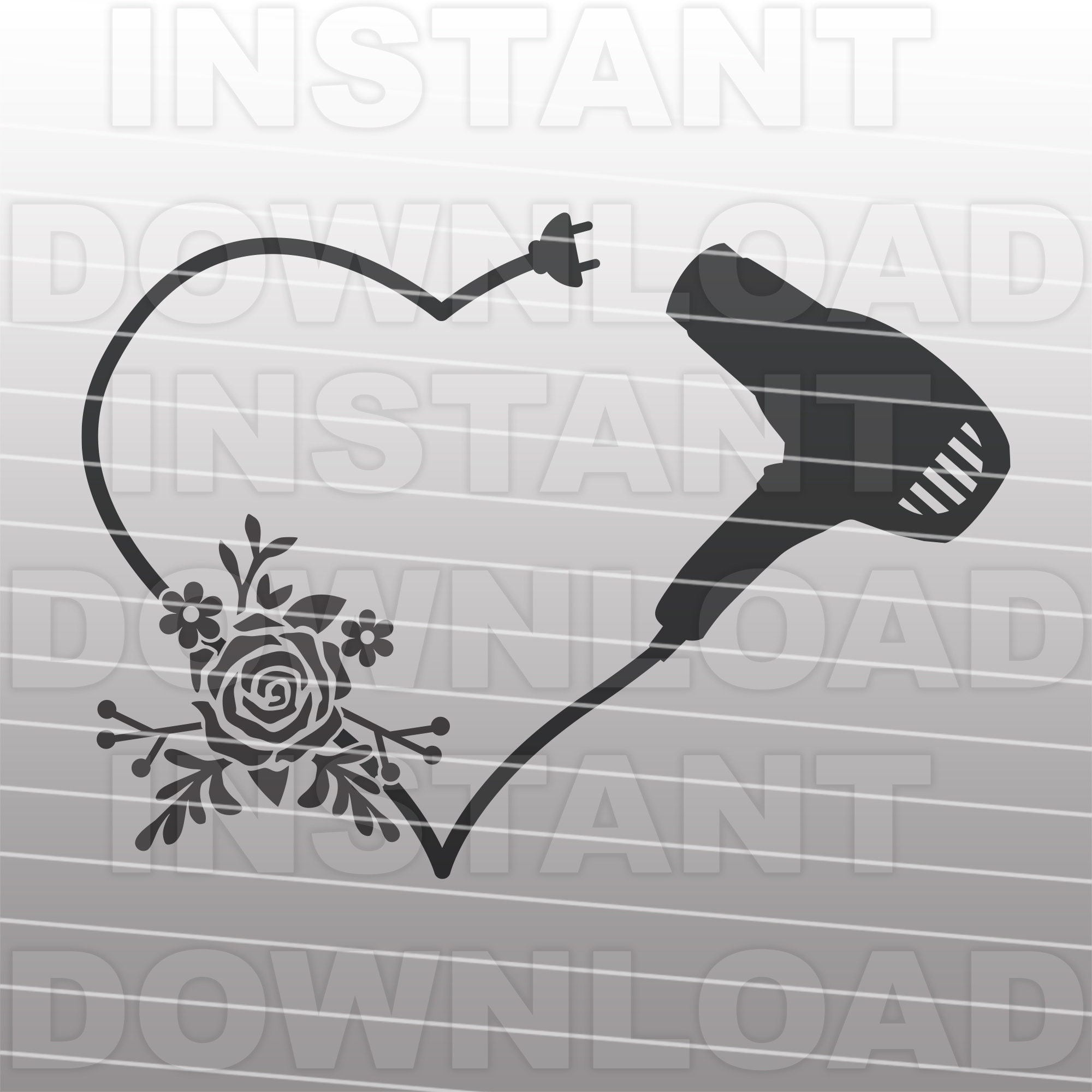 Floral Hair Dryer Heart Svg Filehairstylist Svgbeautician Etsy