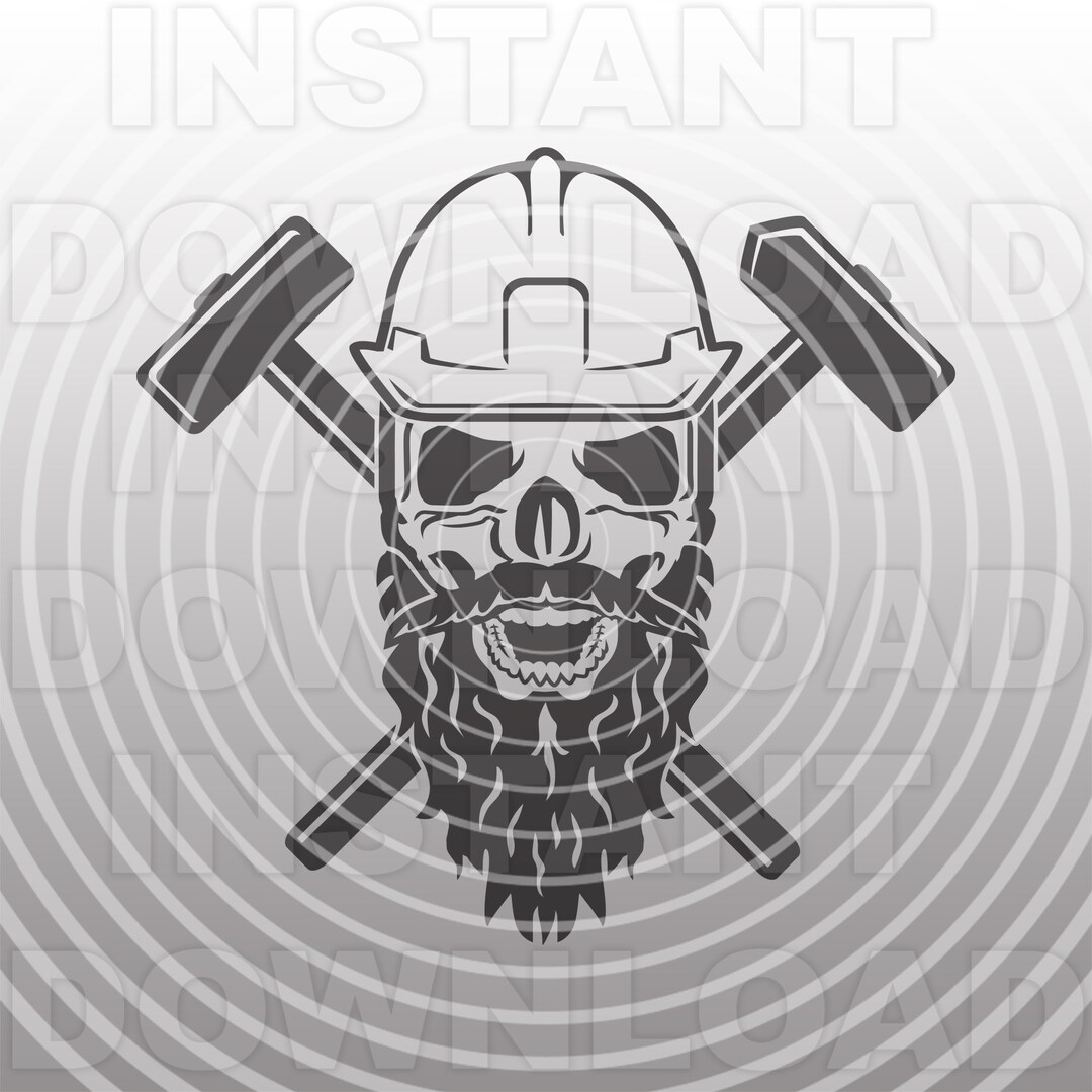 Steelworker Skull With Beard and Hard Hat SVG File,sledgehammer SVG ...