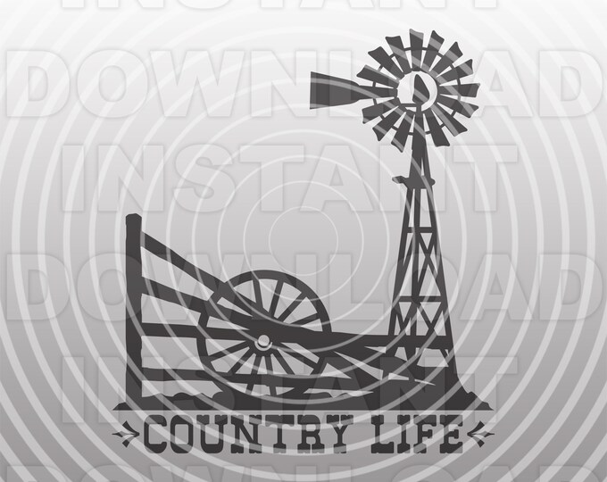 Farm Landscape Silhouette (barn, Silo, Tractor, Wagon, Water Pumping ...