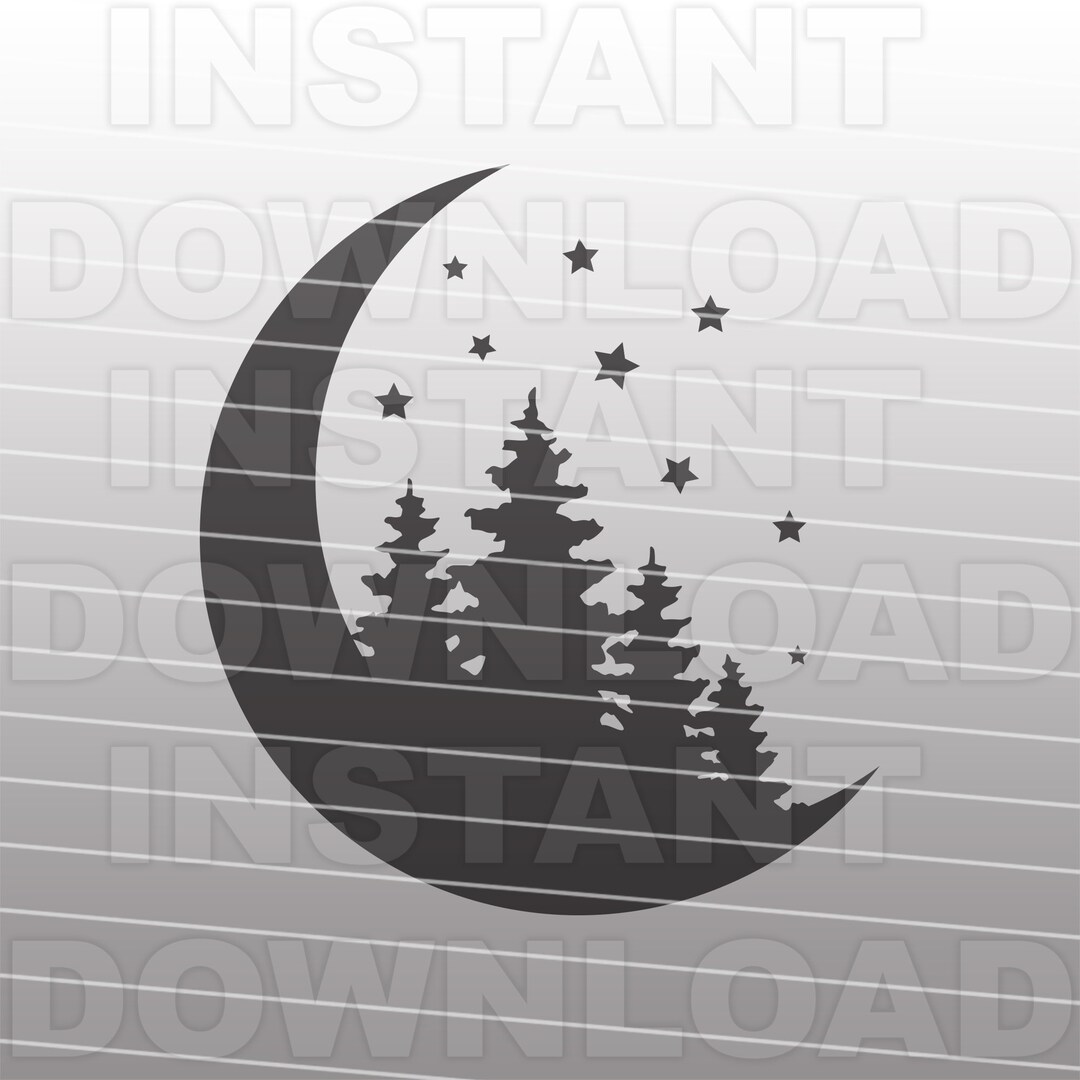 Starry Night SVG File,moon and Tree Svg,moon and Stars Svg,simple Pine ...