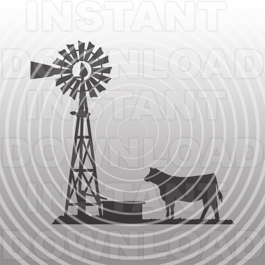 Farm Scene With Show Heifer and Windmill SVG File,farming SVG -vector ...