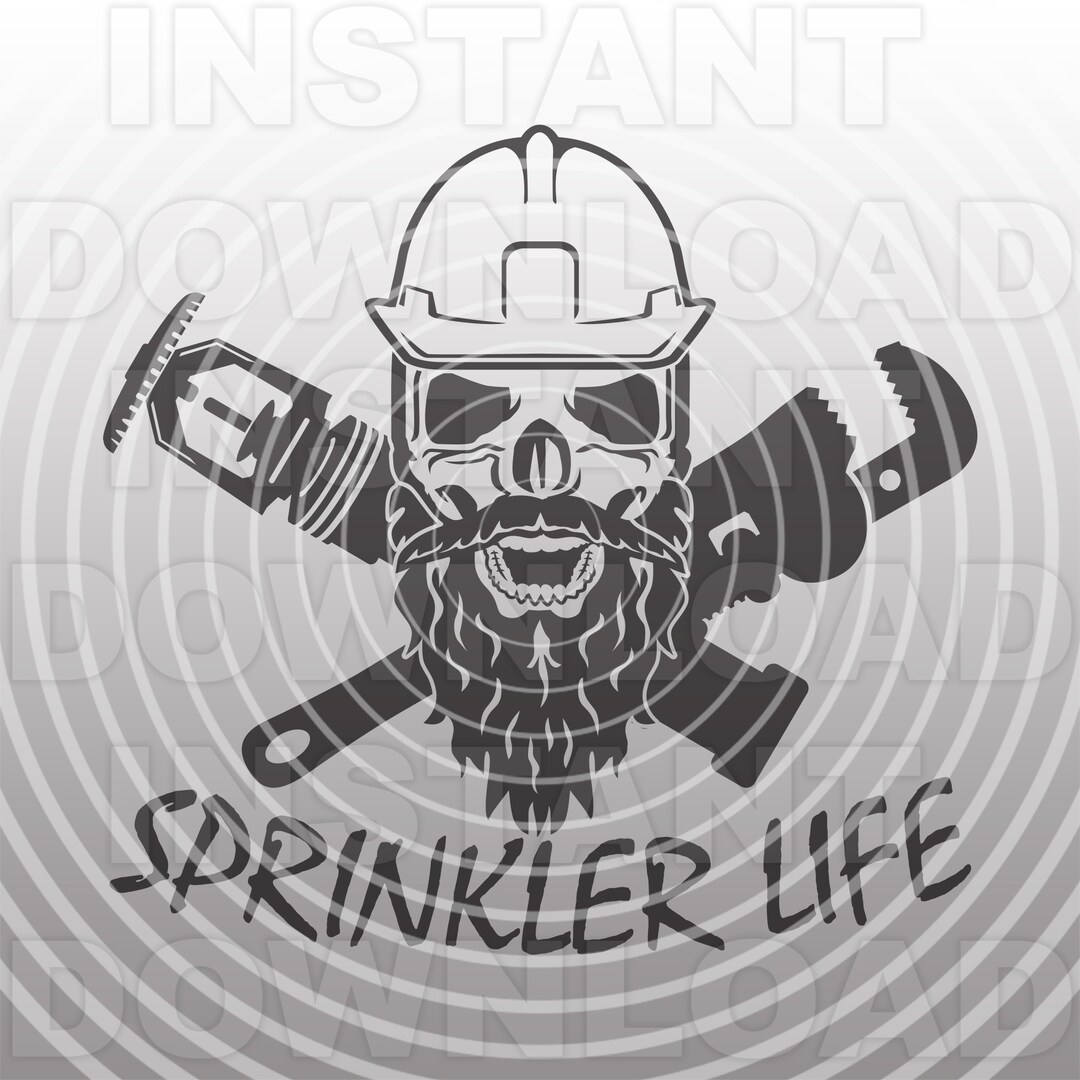 Sprinkler Fitter Skull With Beard SVG File,sprinkler Life SVG ...