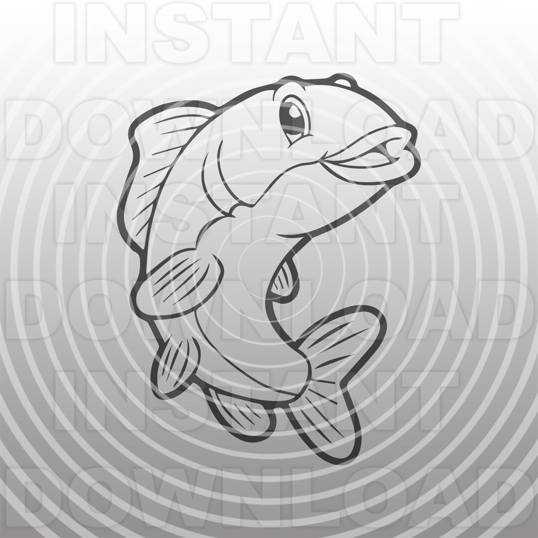 Cute Hand Drawn Cartoon Largemouth Bass SVG File,bass Fishing Jumping ...