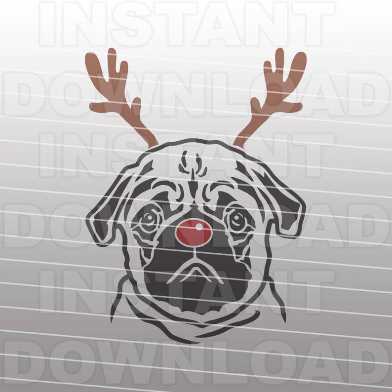 Christmas Pug SVG File,rudolph Svg,funny Pet SVG -vector Art Commercial ...