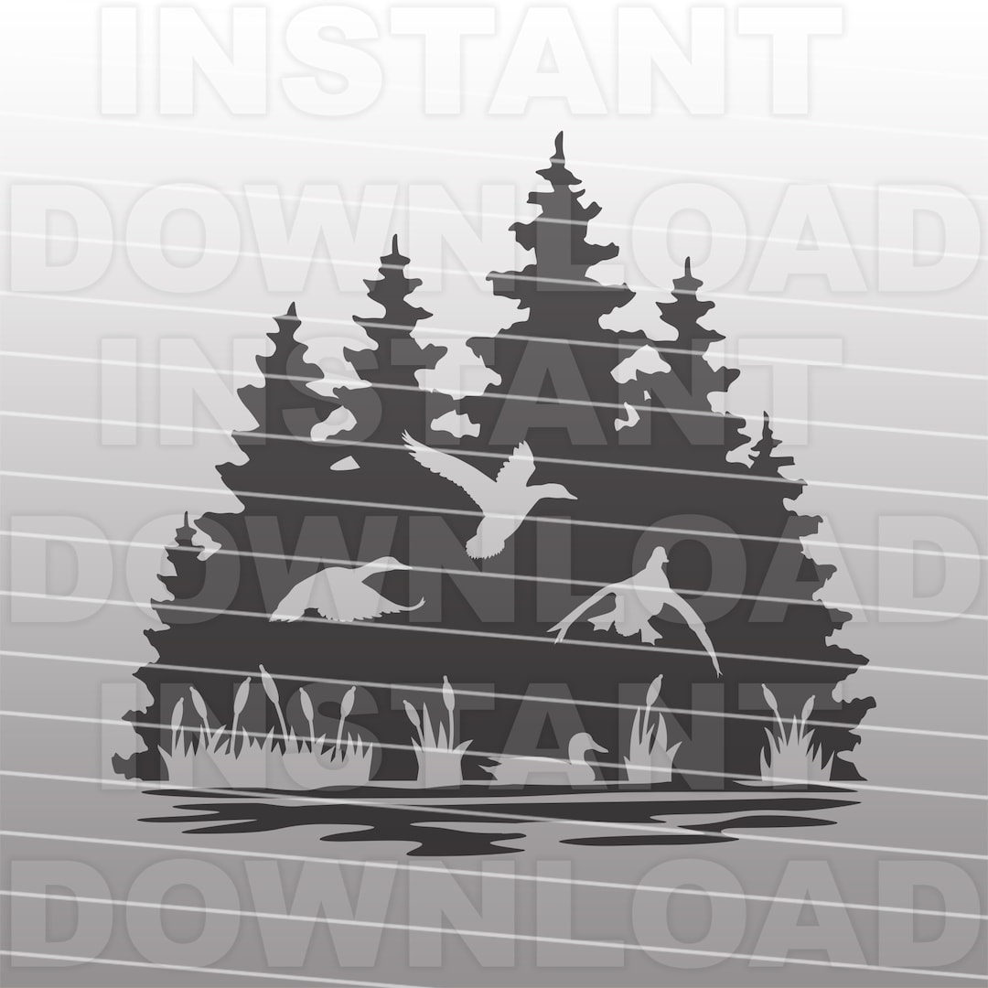 Duck Hunting With Cattails Lake Scene SVG File,duck Hunter Svg,mallard ...