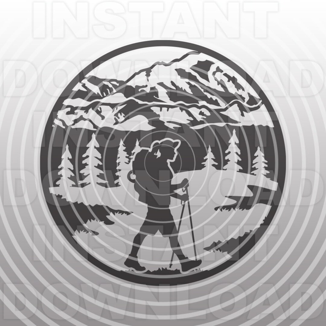 Mountain Scene Female Hiker SVG File,woman Hiking Svg,camping Svg ...
