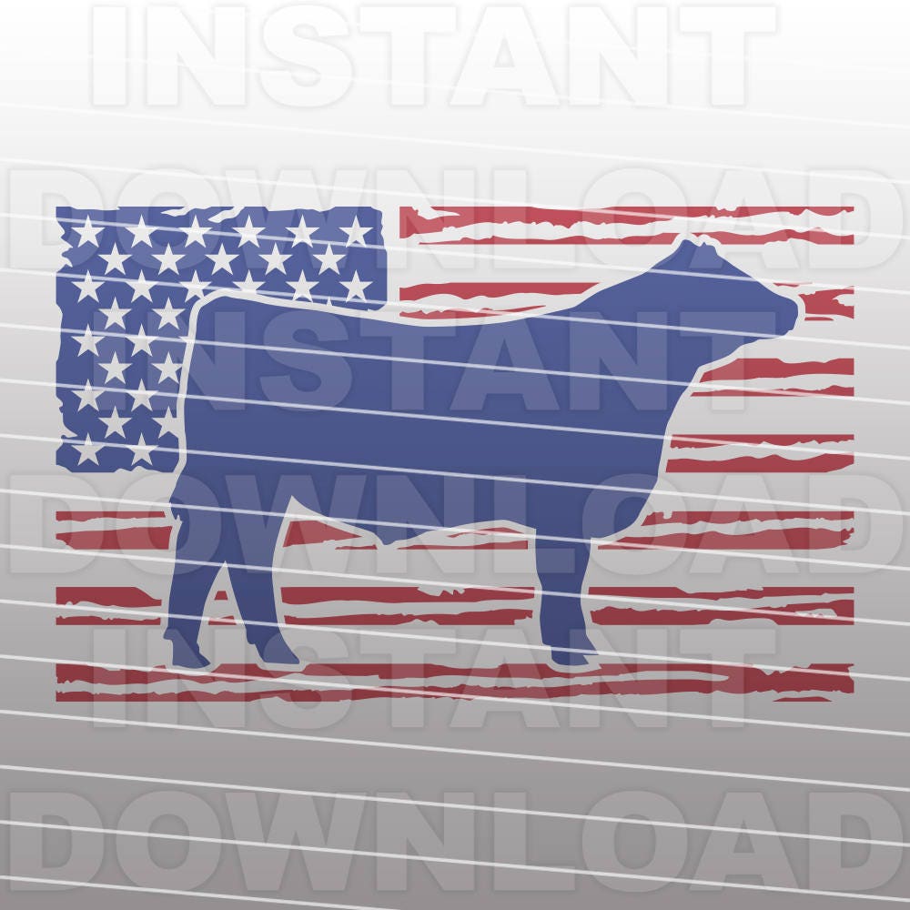 Cow American Flag show heifer Silhouette SVG Cutting Files Clip Art ...