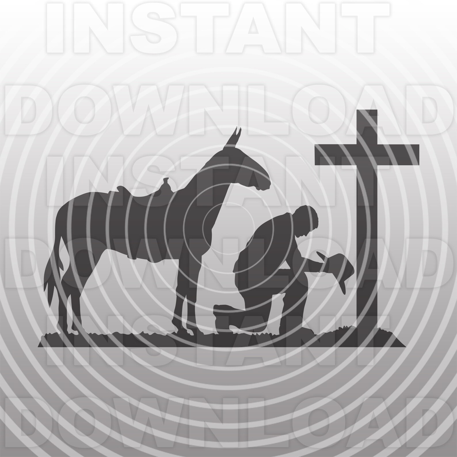 Cowboy Kneeling Praying With Mule at Memorial Cross SVG File -vector ...