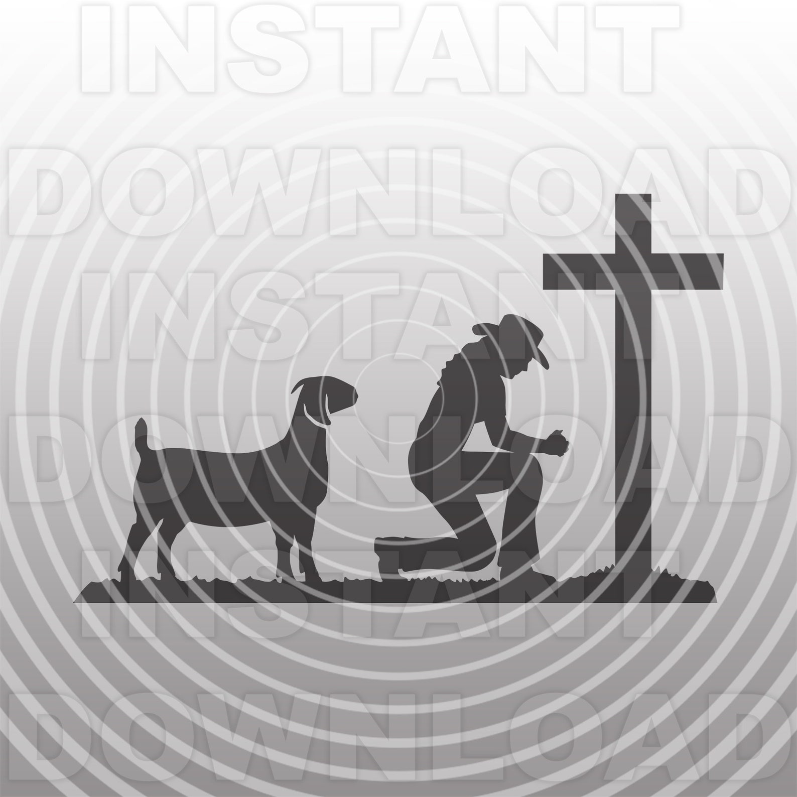 Cowgirl With Boer Goat Kneeling Praying at Memorial Cross SVG - Etsy