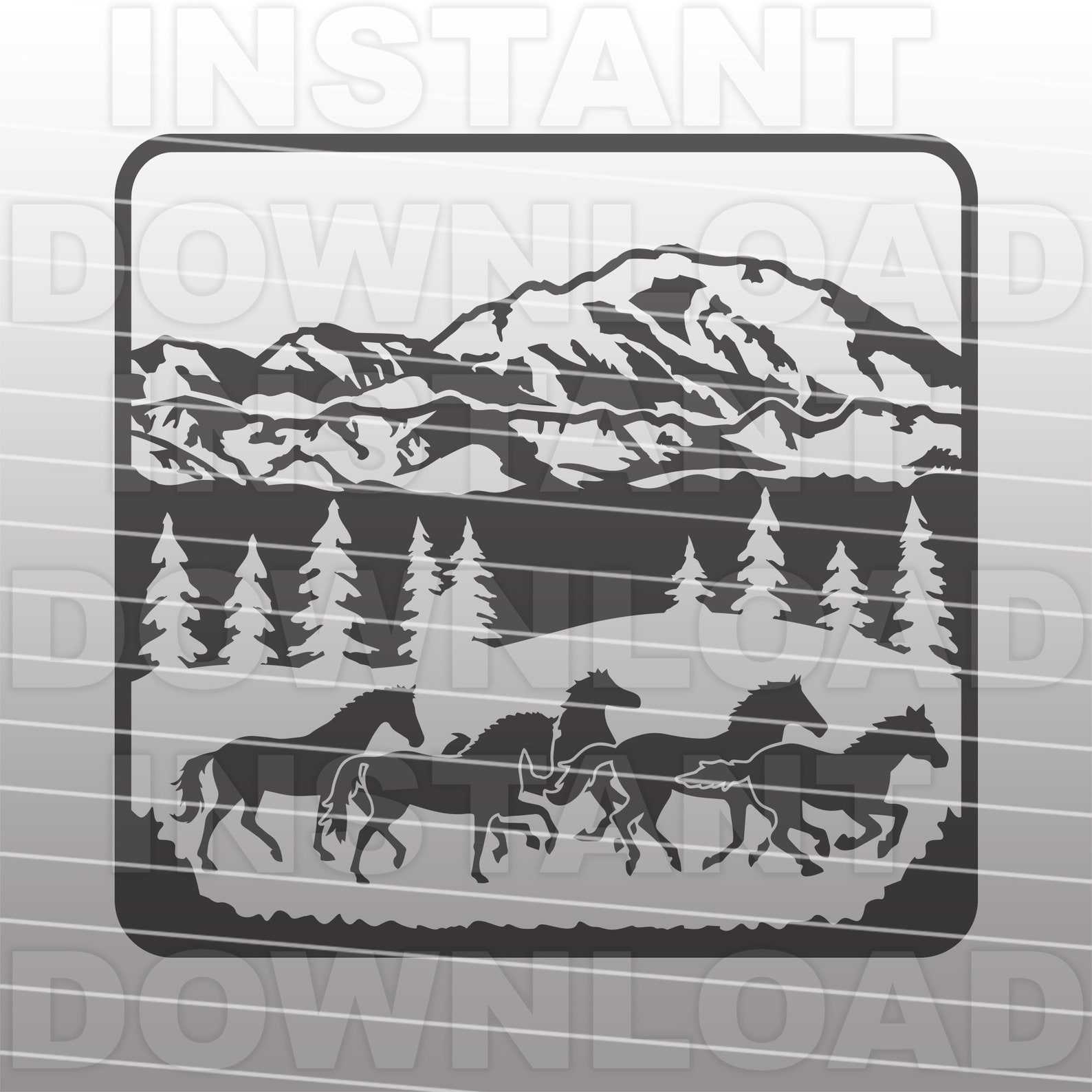 Mountain Scene With Wild Horse Running SVG File,mustangs Running Svg ...