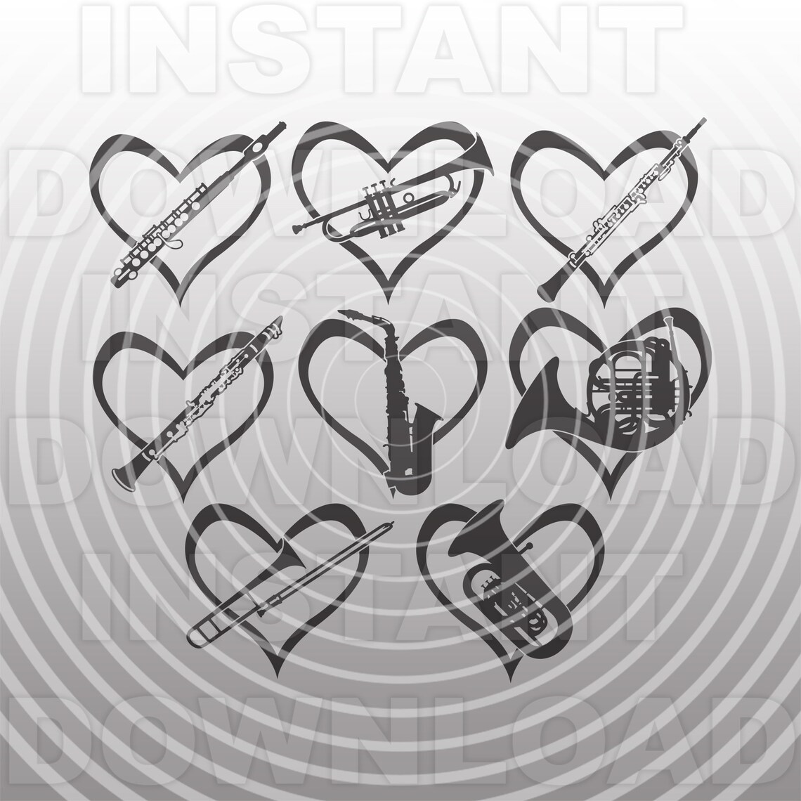 Musical Instruments With Heart SVG Bundlemarching Band SVG - Etsy
