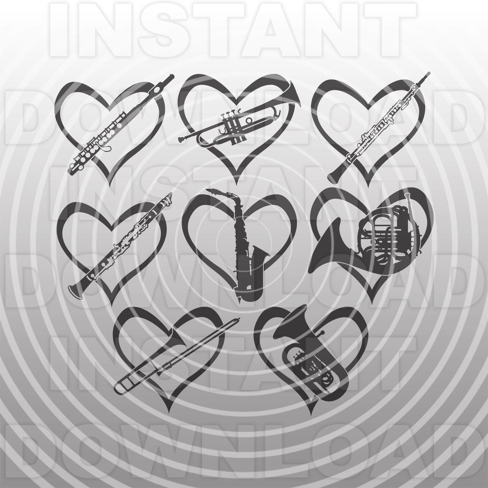 Musical Instruments With Heart SVG Bundlemarching Band SVG | Etsy