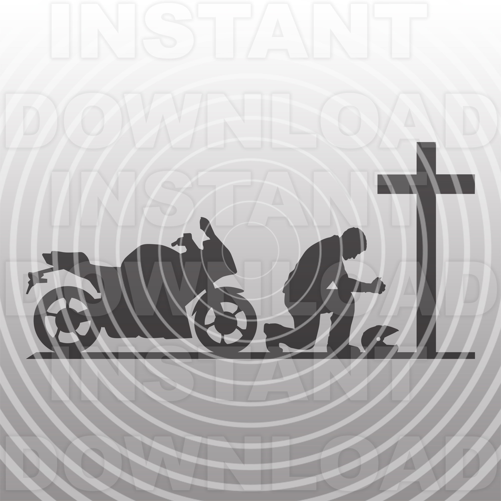 Sportbike Motorcyclist Kneeling Praying at Memorial Cross SVG File ...
