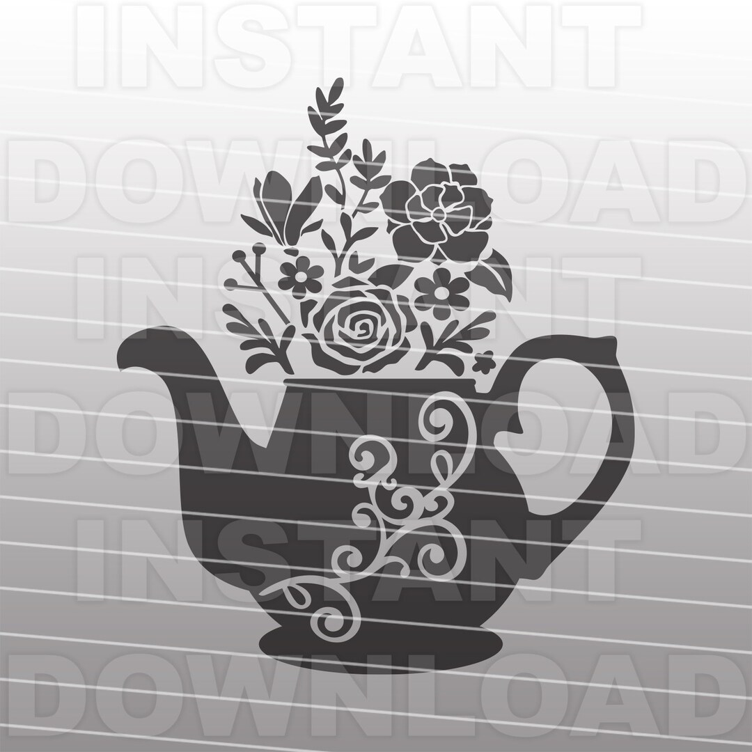 Floral Tea Pot With Flowers SVG File,gardening Svg,kitchen SVG -vector ...