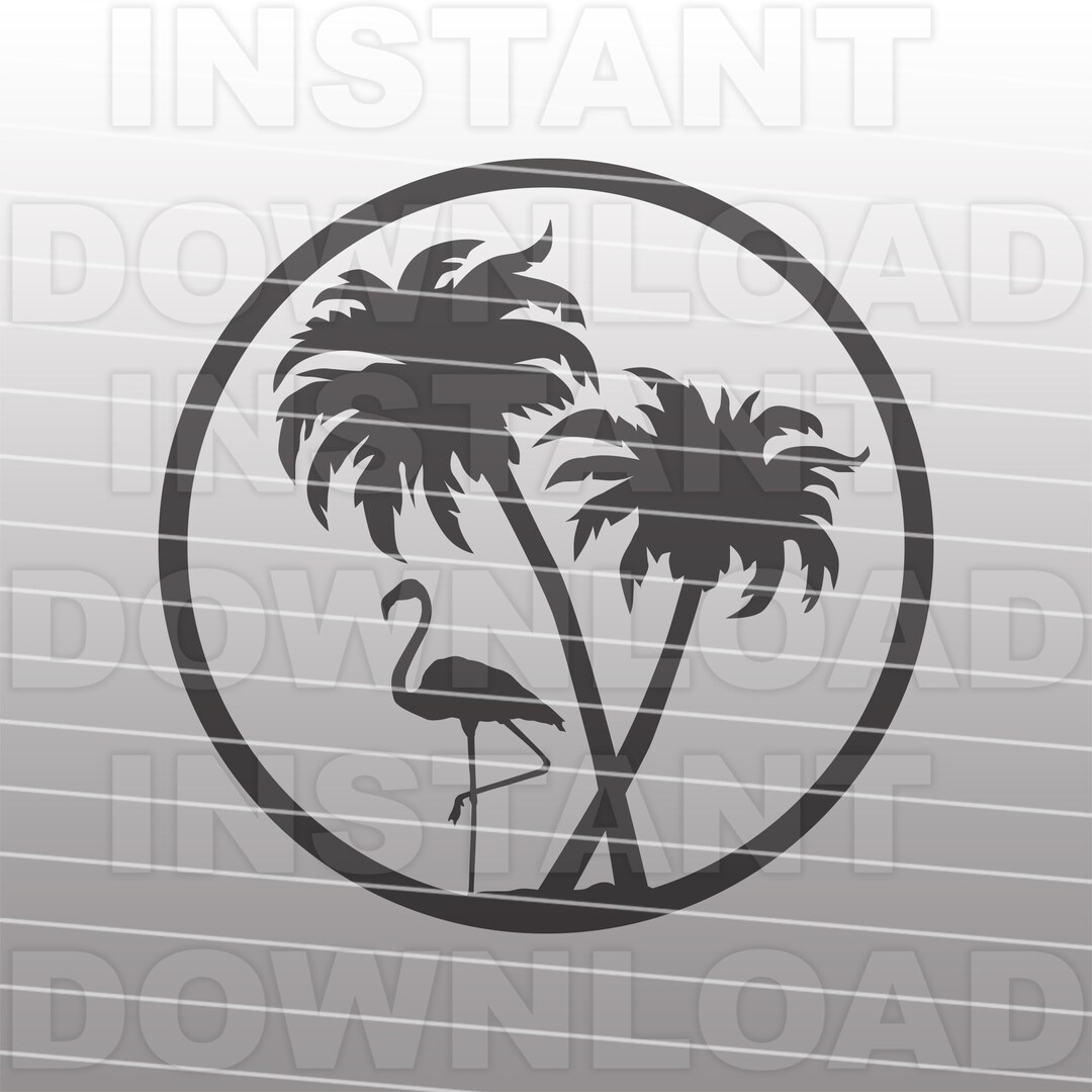 Flamingo Palm Trees Beach Scene Within Circle SVG File - Commercial ...
