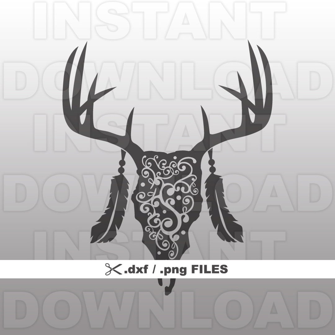 Deer Skull Flourish DXF File,deer Head DXF File - Commercial & Personal ...