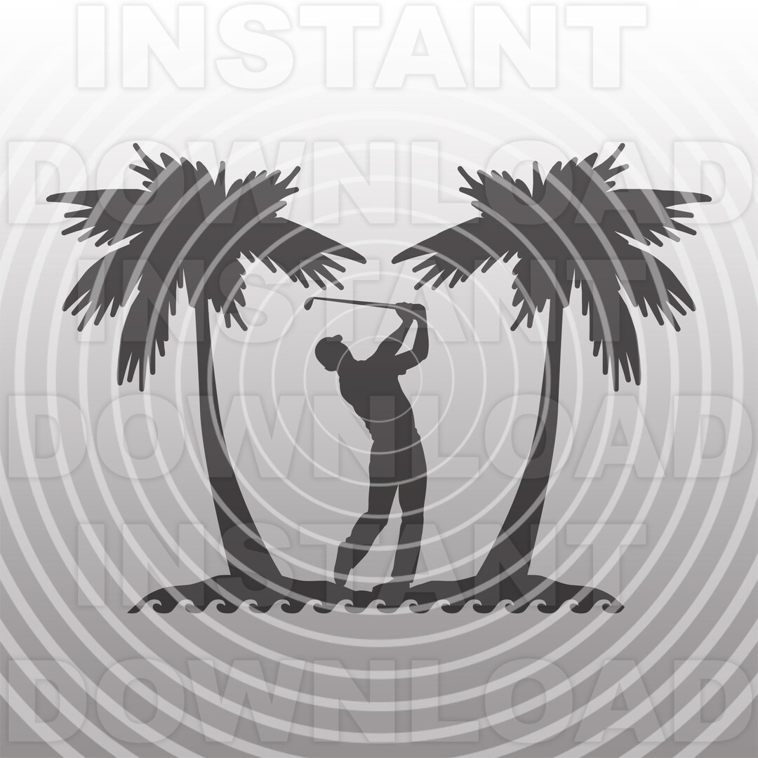 Golfer SVG File,golf Tournament Svg,golf Course Palm Tree Beach Scene ...
