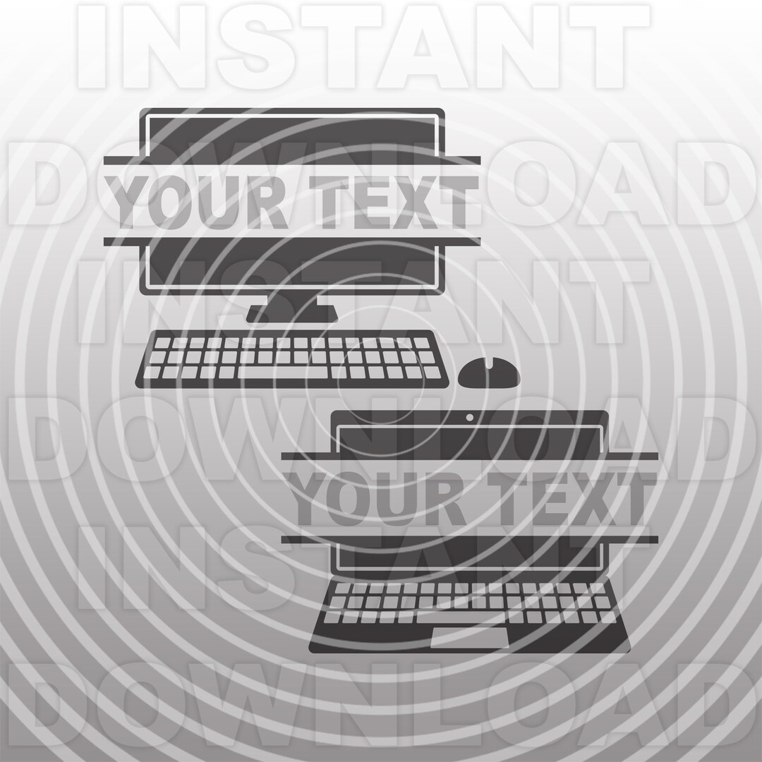 Computer and Mouse With Split Monogram Frame SVG File,laptop Computer ...