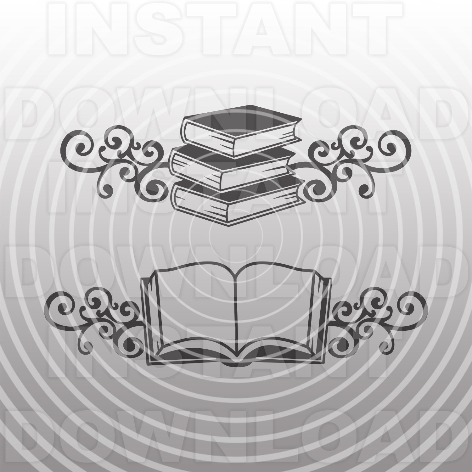 Books with Flourish SVG FileBook with Filigree SVGOrnamental | Etsy