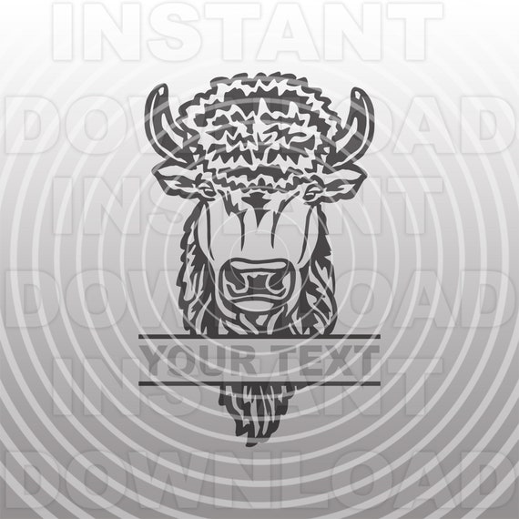 Buffalo Head With Split Monogram SVG Filebison Face - Etsy