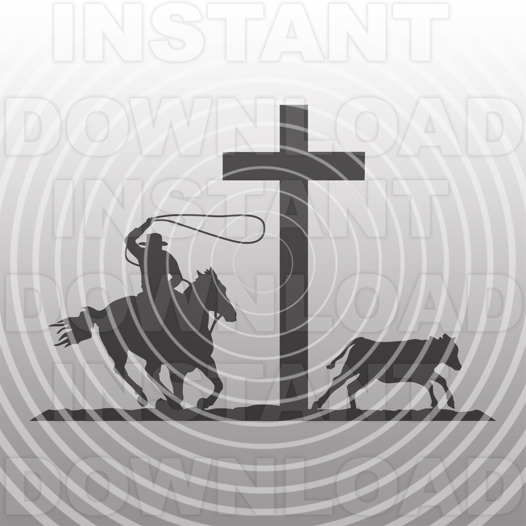 Cowboy Calf Roping With Memorial Cross SVG File -vector Clipart ...