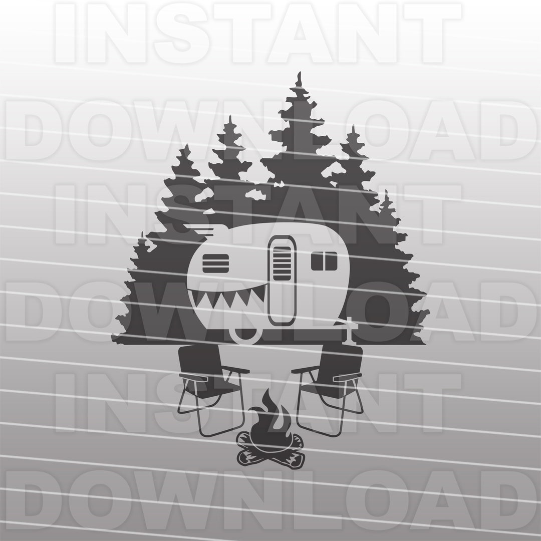 Vintage Retro Camper With Campfire SVG File,camping Scene SVG -vector ...
