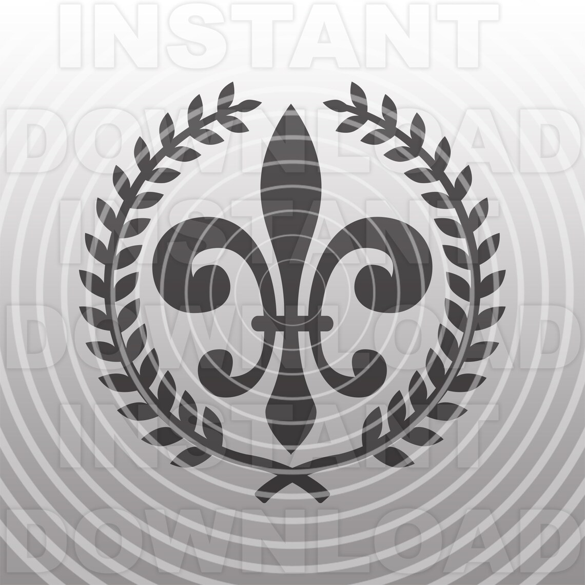 Fleur De Lis Emblem Symbol With Laurel Wreath SVG File -vector Art ...
