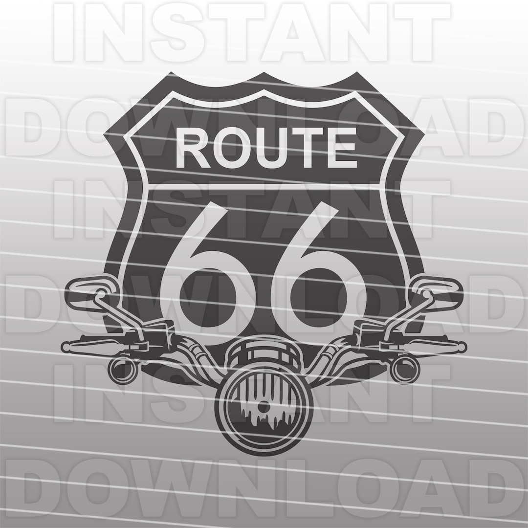 Route 66 Highway Sign With Motorcycle Handlebars SVG File,retro Sign ...