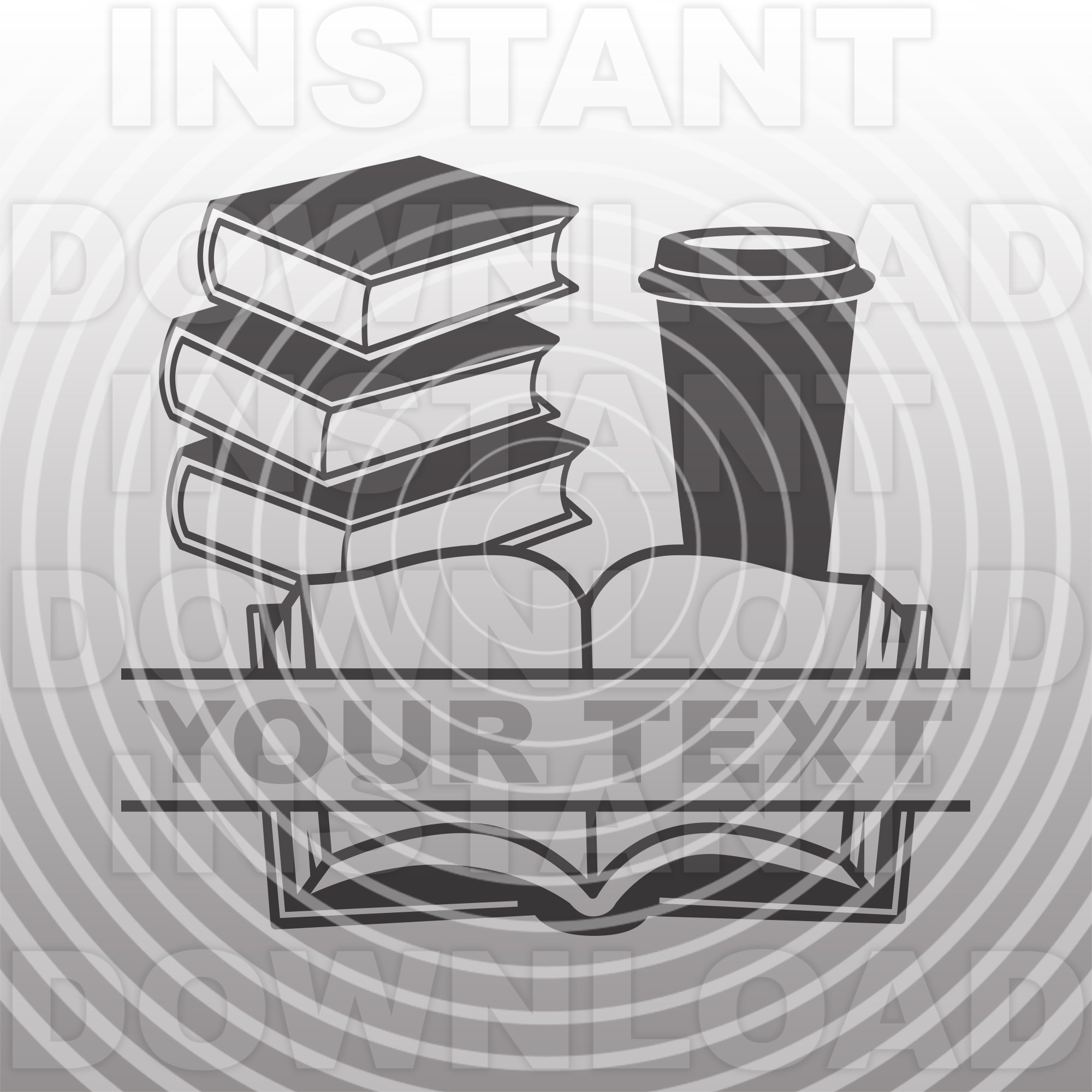 Open Book With Stack of Books and Coffee Cup Split Monogram - Etsy