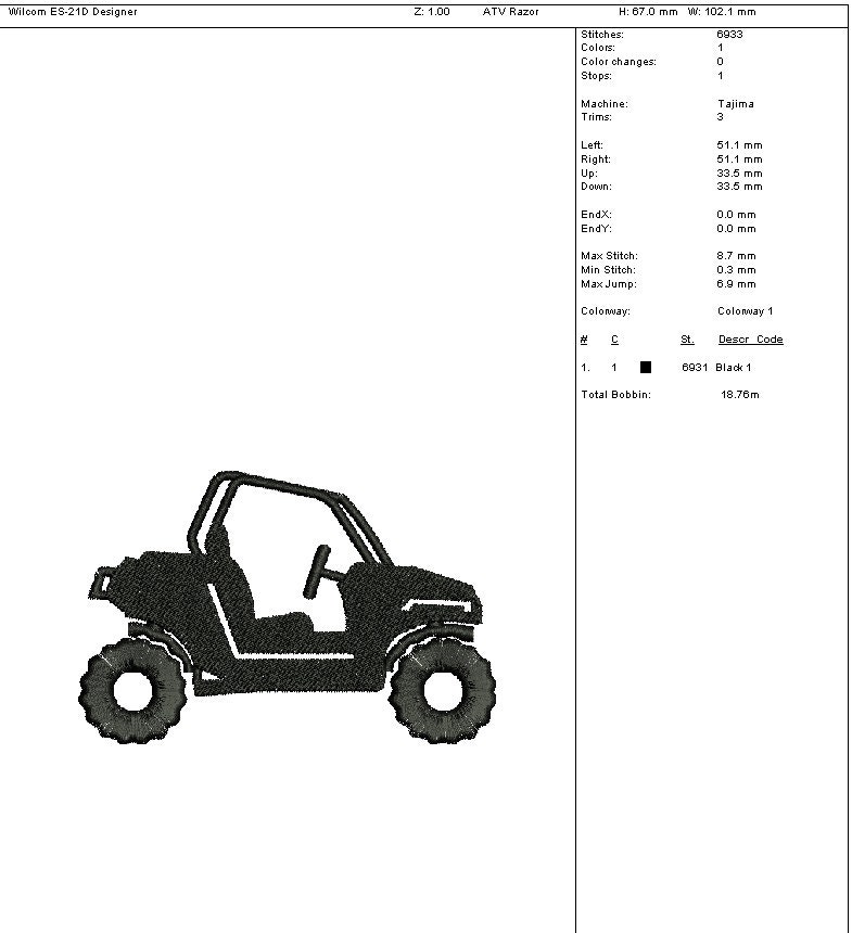 ATV Razor Quad Machine Embroidery Design - Filled Stitch -4X4 Hoop- PES ...