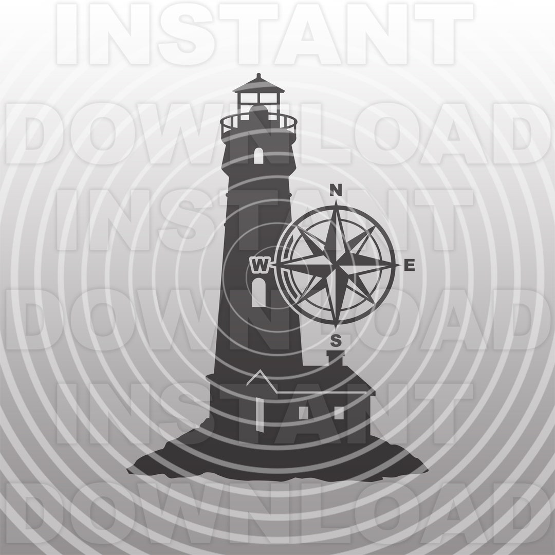 Lighthouse With Compass Rose SVG File -vector Art Commercial & Personal ...