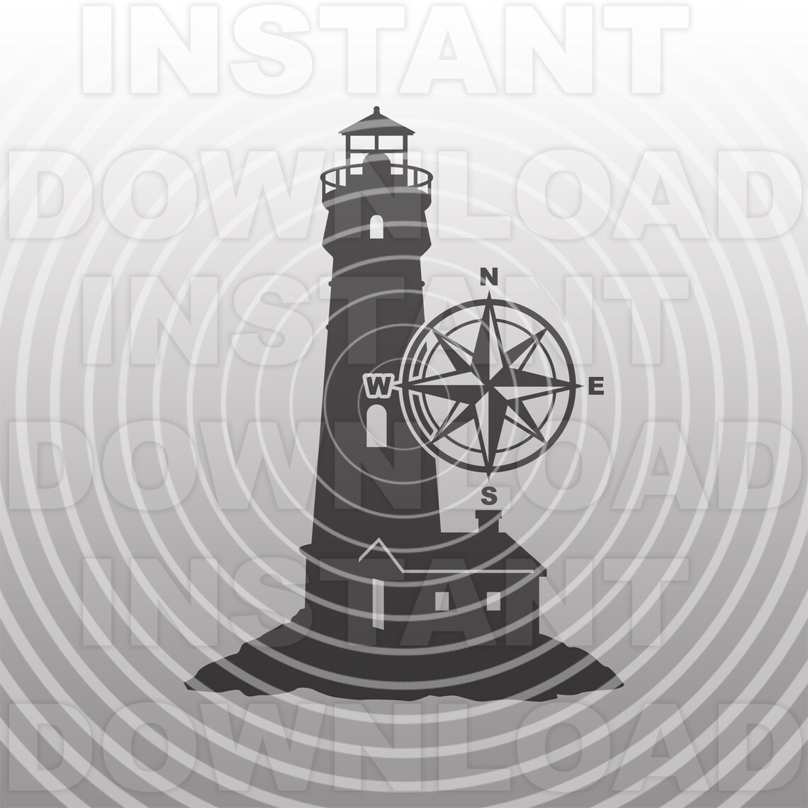 Lighthouse With Compass Rose SVG File vector Art Commercial & - Etsy