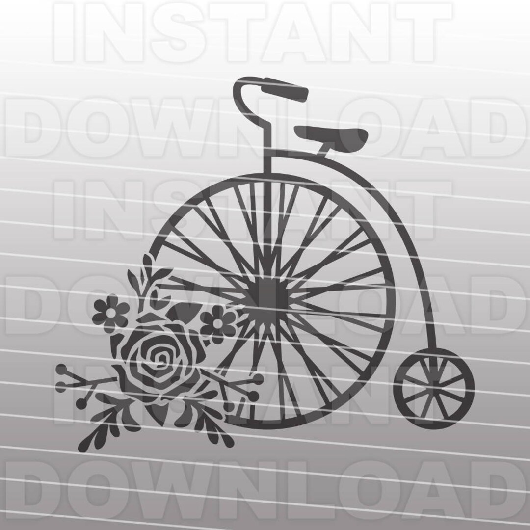 Floral High Wheel Bicycle SVG File,high Wheeler Svg,penny Farthing Svg ...